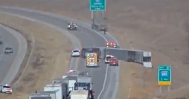 Wind gusts cause two semi-trucks to overturn; increased danger for ...