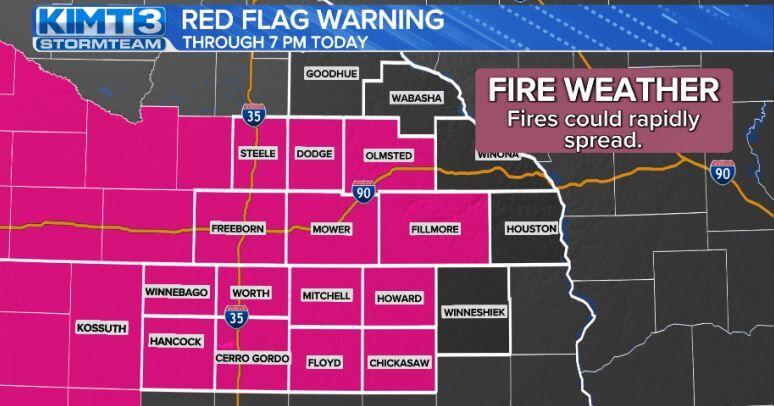 Red Flag Warnings issued across Minnesota and Iowa for a high fire ...