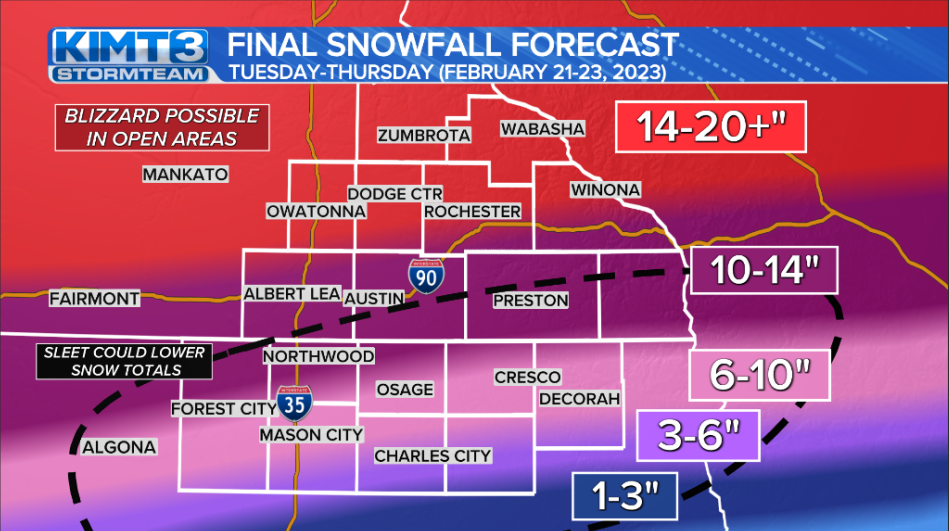 Breakdown of snow totals across the area | News | kimt.com