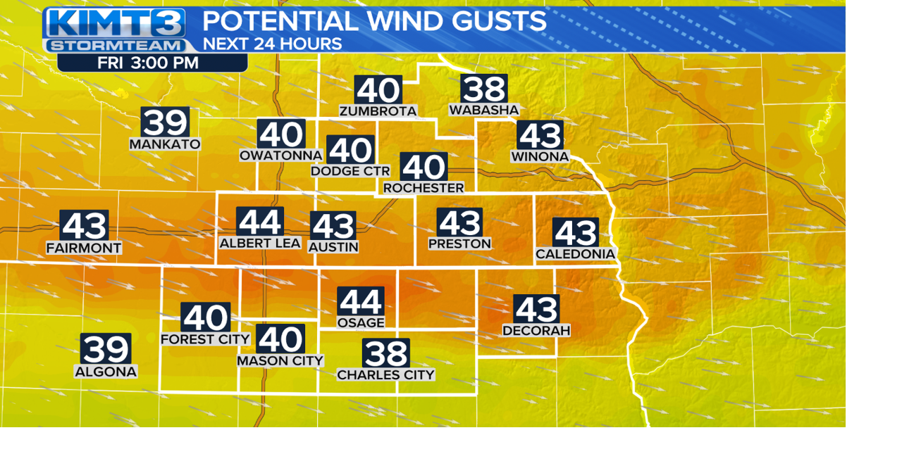 Winds gusting over 40 mph on Friday as colder air arrives | News | kimt.com