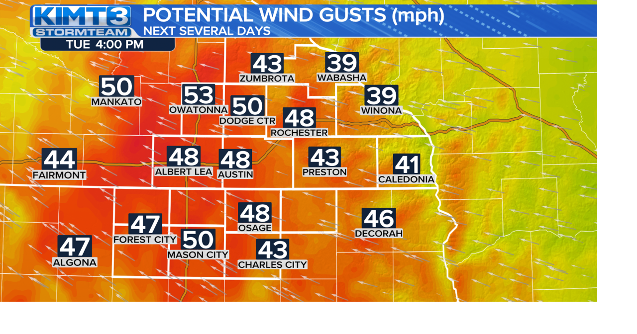 Strong wind gusts expected on Tuesday | News | kimt.com