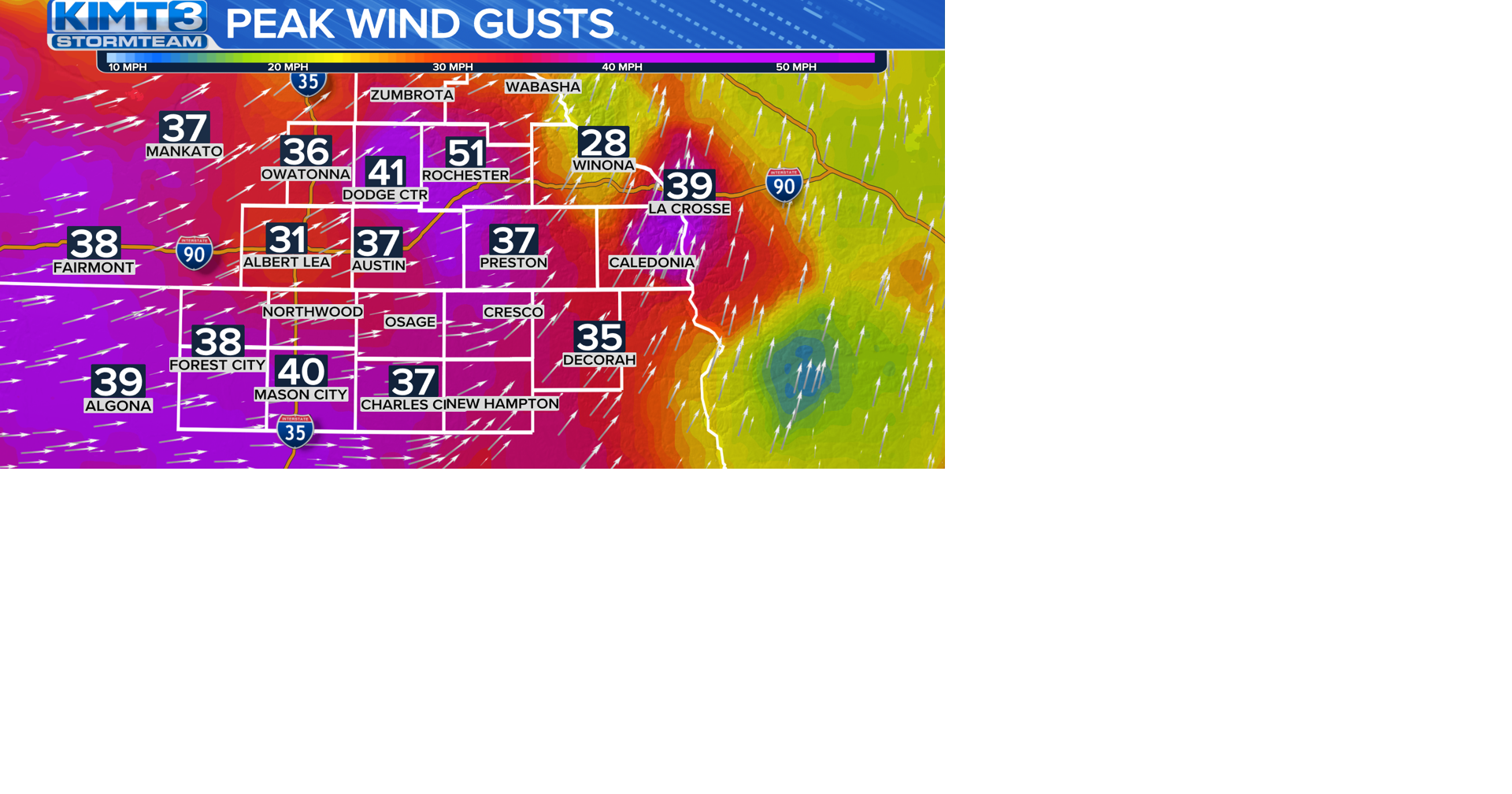 Strong wind gusts recorded on Thursday | News | kimt.com