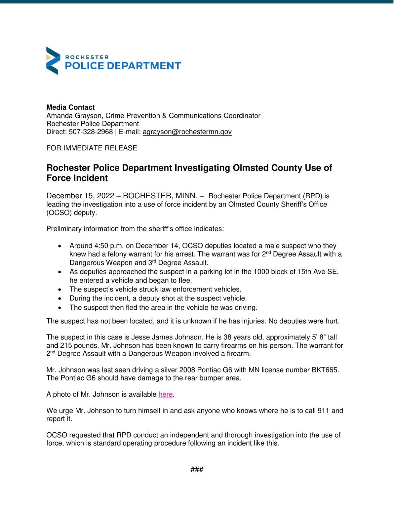 Wanted Rochester man remains on the loose a day after deputy shot at ... Wanted Rochester man remains on the loose a day after deputy shot at ...