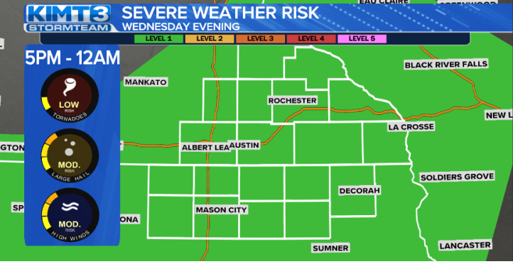Severe weather threat returns Wednesday evening | News | kimt.com