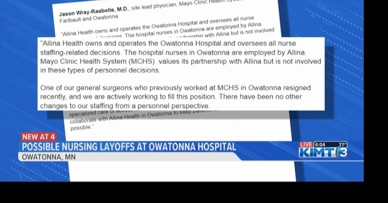 Possible nursing layoffs at Owatonna Hospital | Video | kimt.com