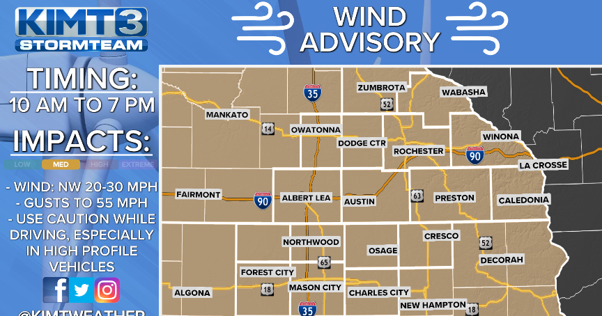 WINDY FRIDAY: Wind Gusts Up To 55 MPH Possible | News | kimt.com