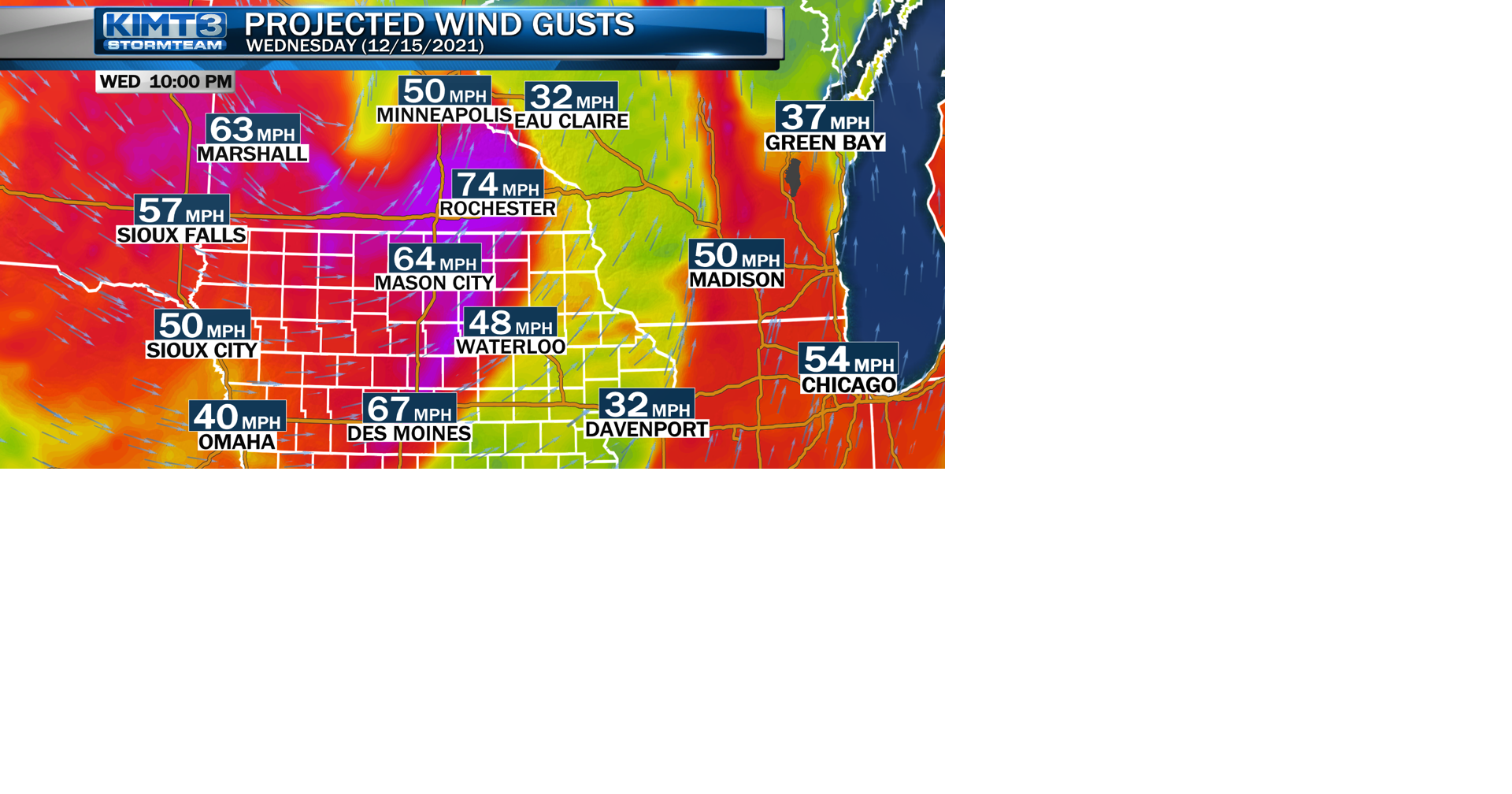 HIGH WIND WARNING: Extreme wind gusts and severe thunderstorms likely Wednesday | Weather | kimt.com