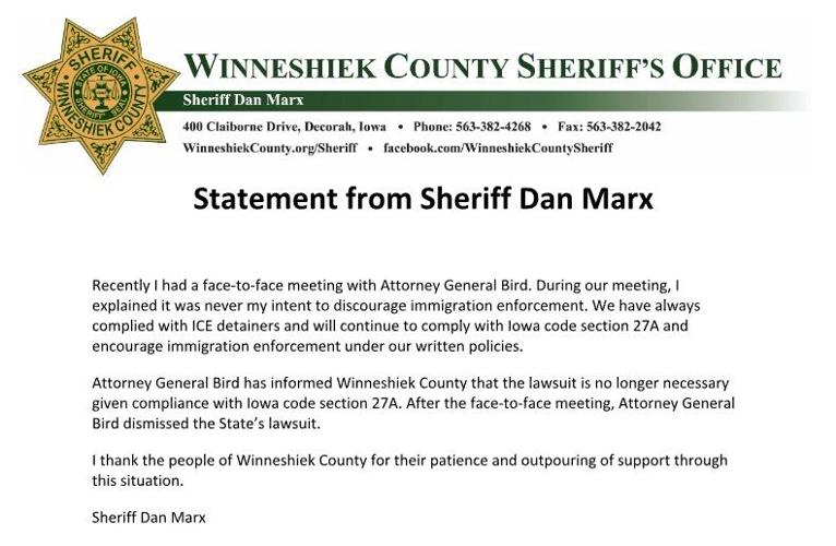 Iowa Attorney General ends lawsuit against Winneshiek County Sheriff ...
