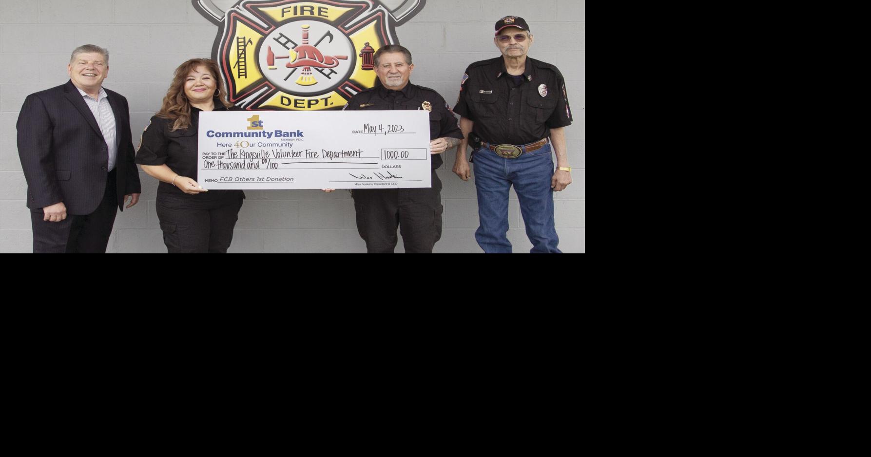 First Community Bank presents $1,000 to Kingsville Volunteer Fire ...