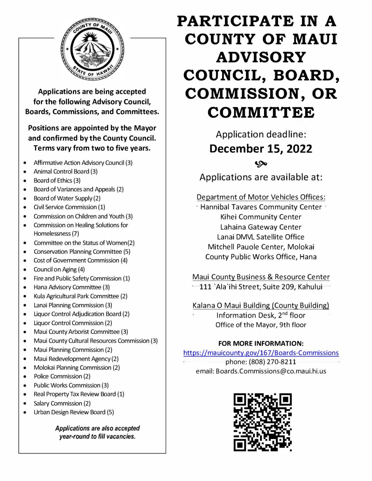 Maui County seeking applicants for County Boards and Commissions ...