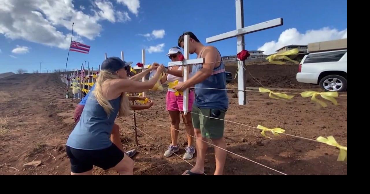 Thousands of ribbons adorn the crosses at the memorial on the Lahaina ...