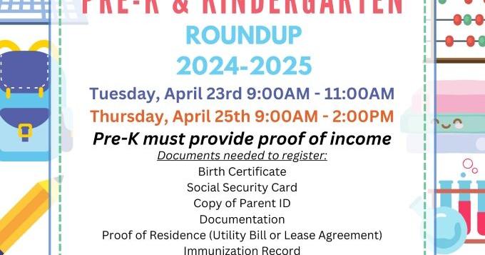 Few Primary School Pre-K & K Roundup will be Tue, Apr 23rd & Thu, Apr ...