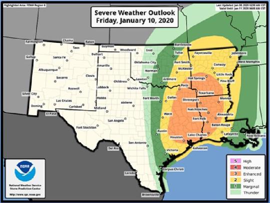 Deep East Texas now in severe weather enhanced risk zone for Friday ...