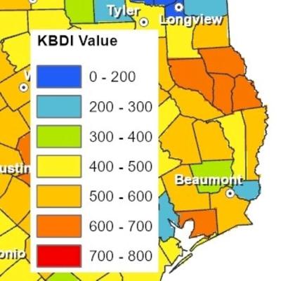 Keetch-Byram Drought Index wildfire danger averages for this area ...