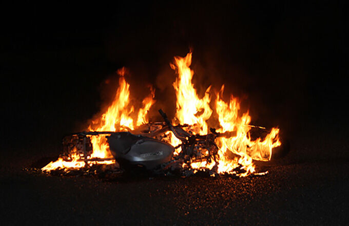 Police arrive to find motorcycle burning in middle of the street ...
