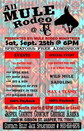 Jasper County Cowboy Church's All Mule Rodeo | Civic Events | kjas.com