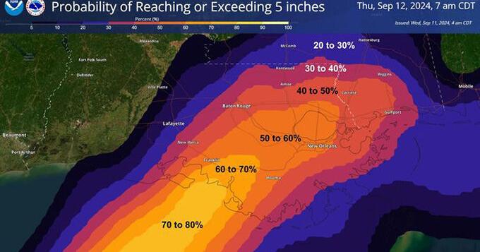 Rainfall predictions for Francine show all heavy rain going to the east ...