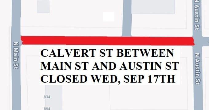 Calvert between Main and Austin closed Wednesday for water line work ...