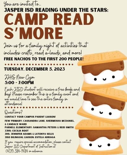Jasper ISD Reading Under the Stars Camp Read S'More will be Tue, Dec ...