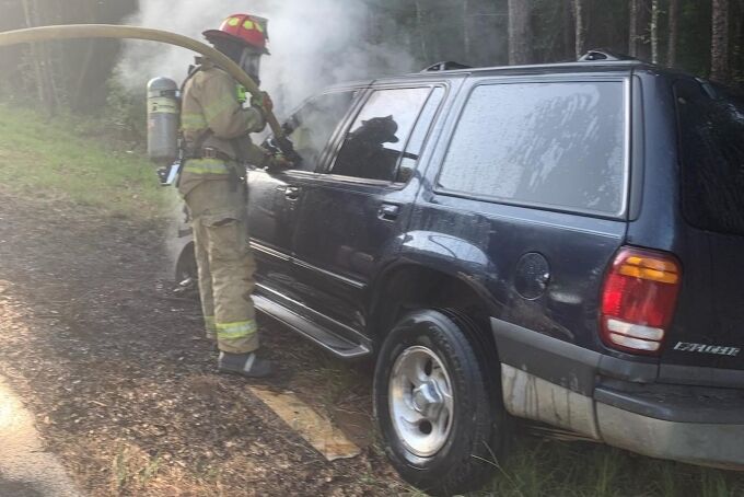 Fire destroyed front of SUV west of Jasper | Local News | kjas.com