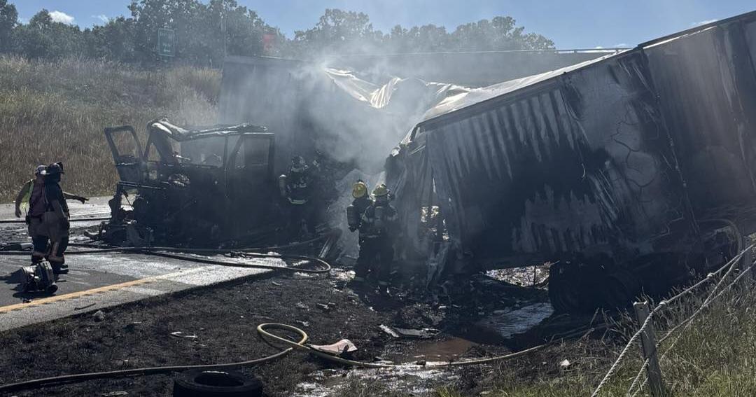 UPDATED: Semis collide & catch fire 15 miles southwest of Rolla ...