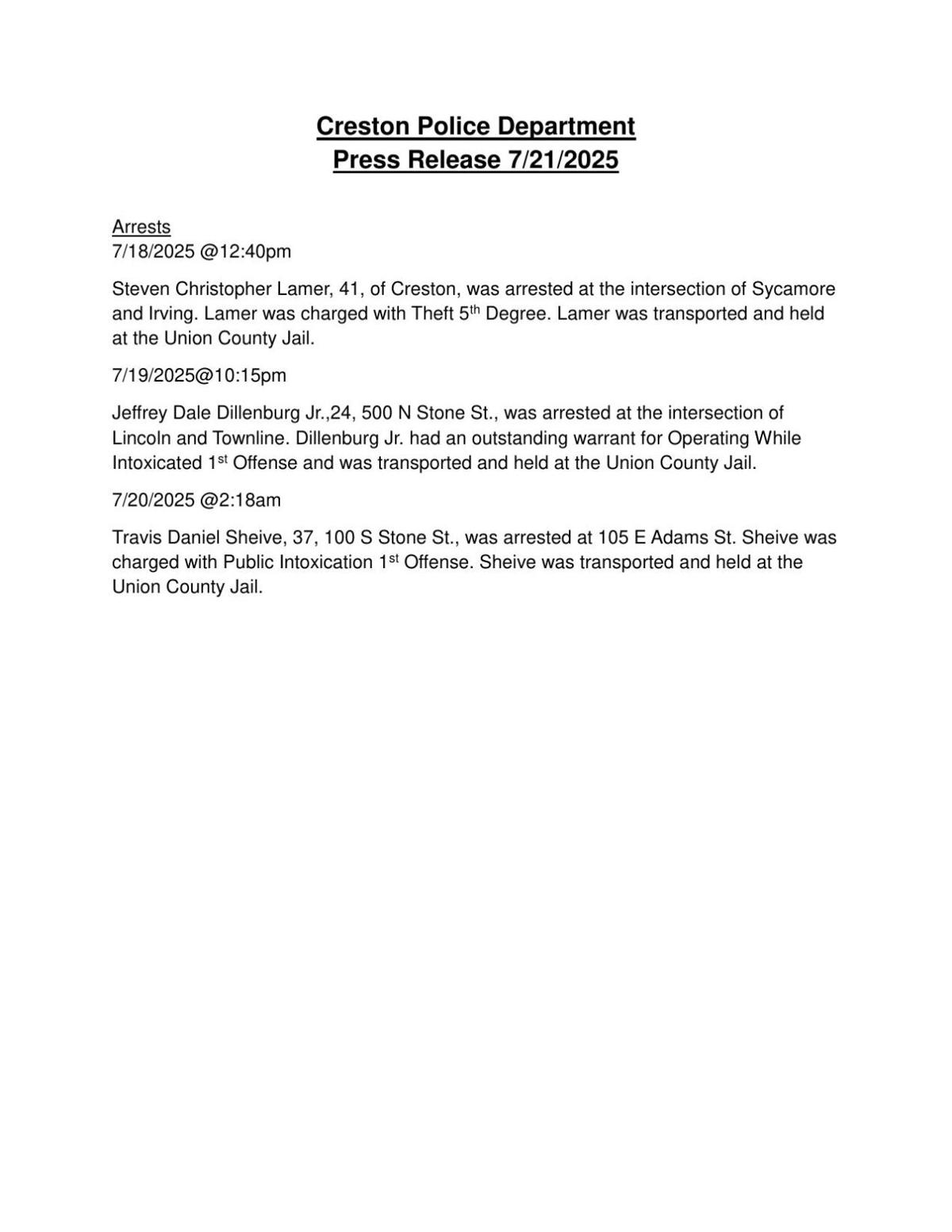 Creston police blotter | News | kmaland.com