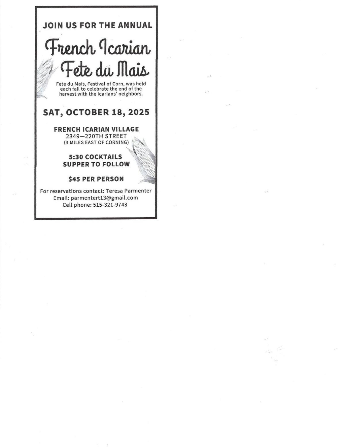 Icarian Fall Supper (Fete du Mais-- Feast of the Corn) | | kmaland.com