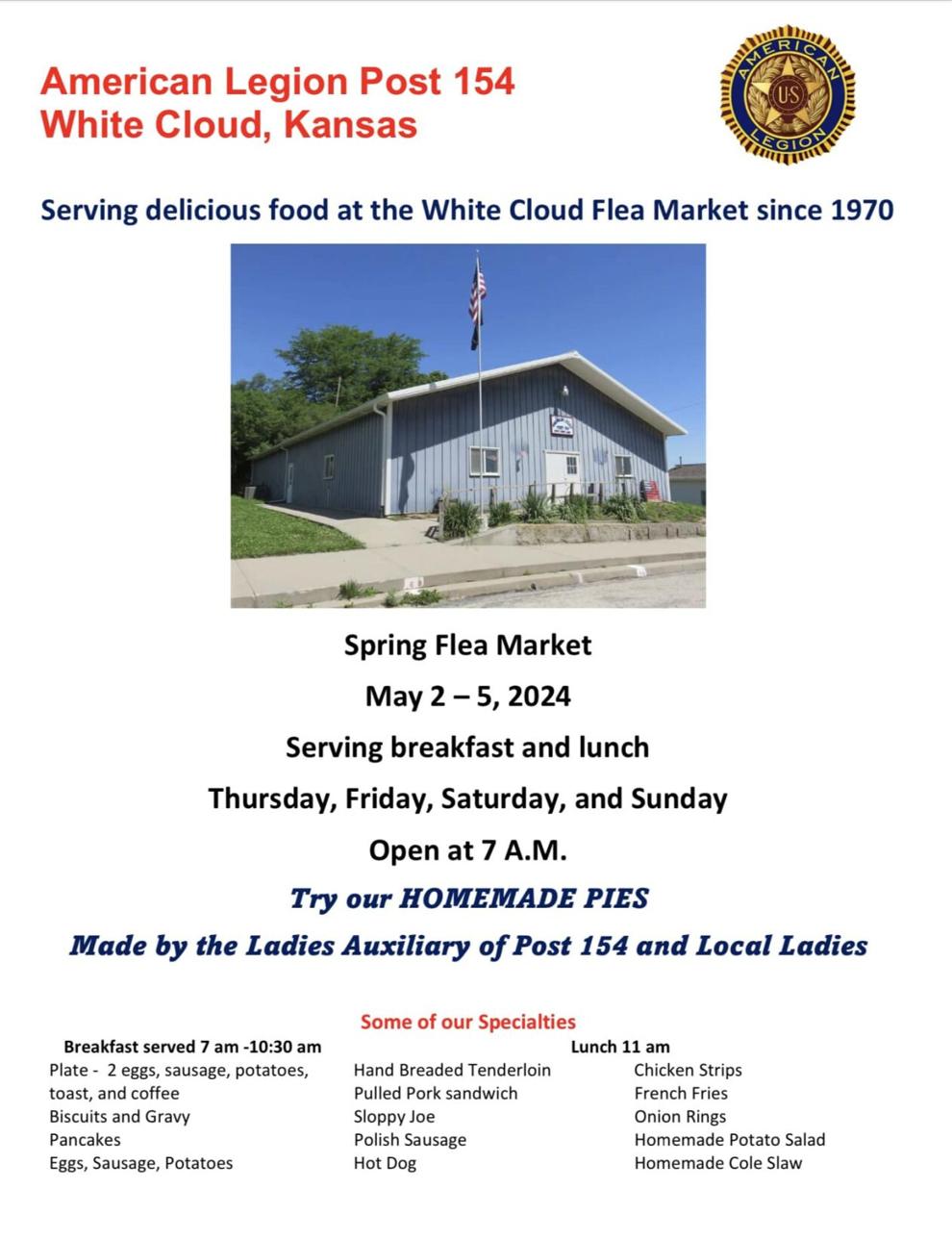 American Legion Post 154 Serving Breakfast and Lunch at Flea Market ...