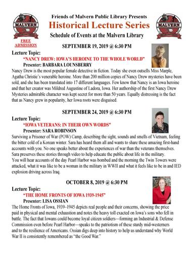 Historical Lecture Series Schedule | | kmaland.com