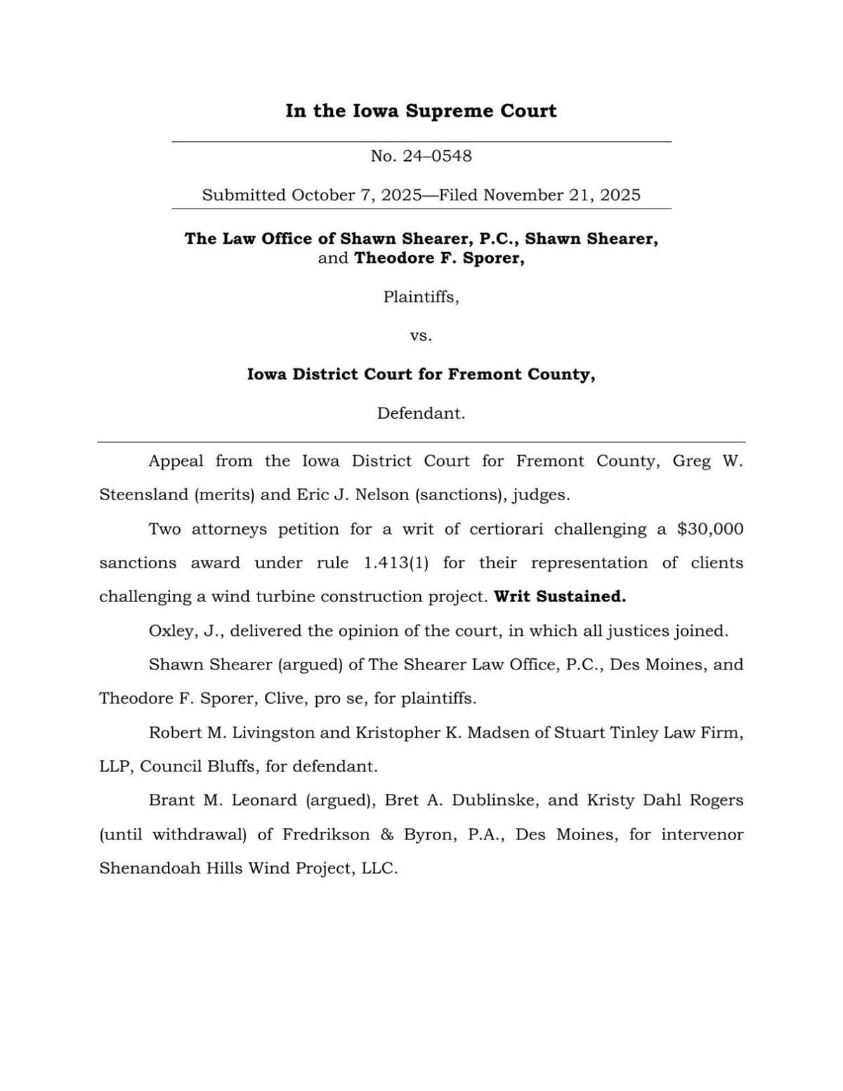 Iowa Supreme Court reverses sanctions issued against petitioner's ...