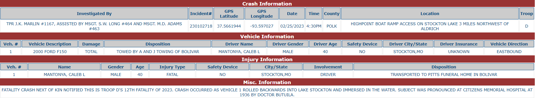 Stockton Lake boat ramp incident claims one life; Truck immersed in ...