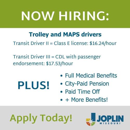 City of Joplin is hiring; MAPS/Trolley Drivers and Video Specialist ...