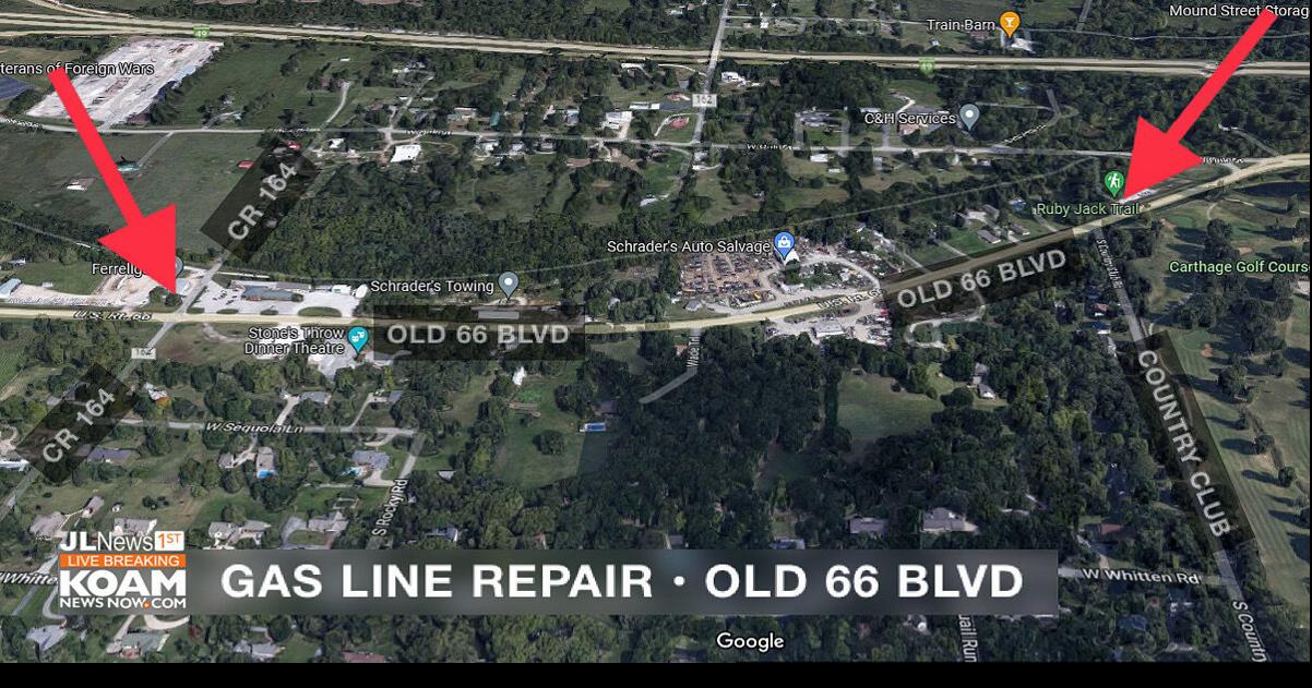 Construction crew strikes gas line, Old 66 closed west of Carthage, Mo ...