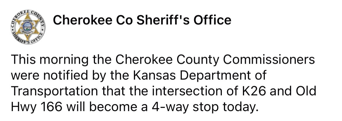 2-way stop to return to 4-way stop in SE Cherokee County | Joplin News ...