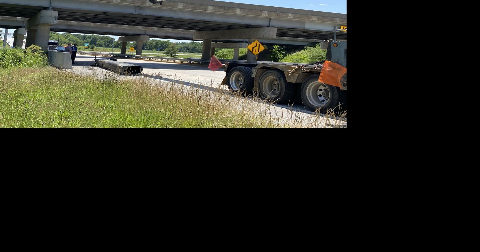 Crane going under I-44 strikes girders under I-44 overpass bridges ...