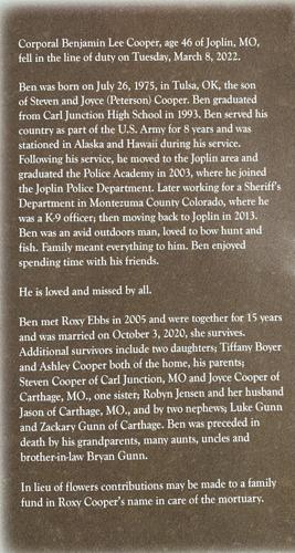 Joplin Police Corporal Benjamin Cooper obituary and Funeral Service ...