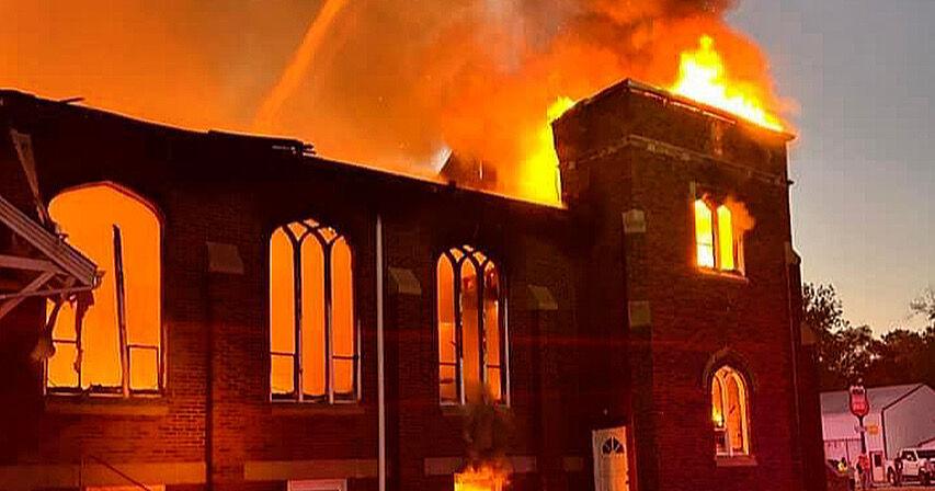 First Methodist Church Adrian, destroyed in massive fire | Joplin News ...