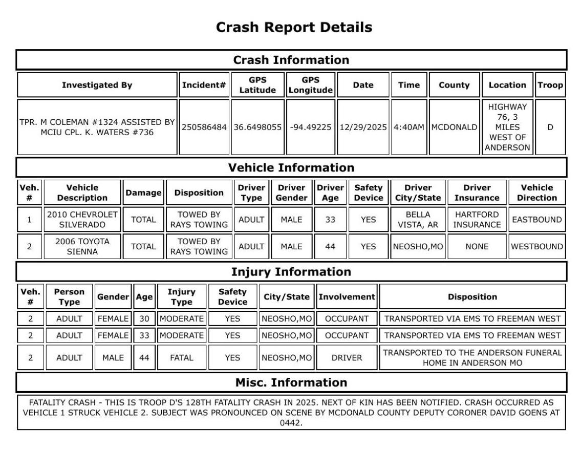 Fatal head-on crash near Anderson on Hwy 76 | Joplin News First ...