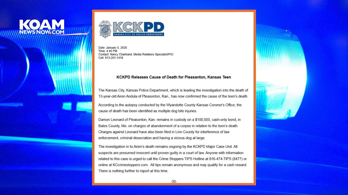 Police: Dog bite ruled cause of 13-year-old's death | Local News ...