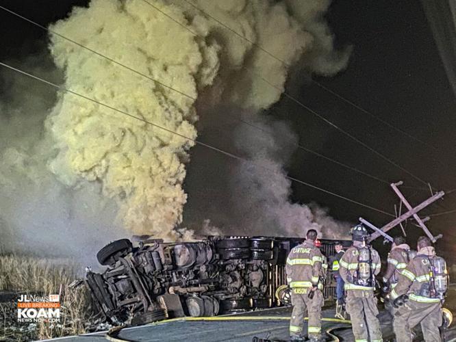 Tractor trailer overturns into power lines catching fire; Widespread ...