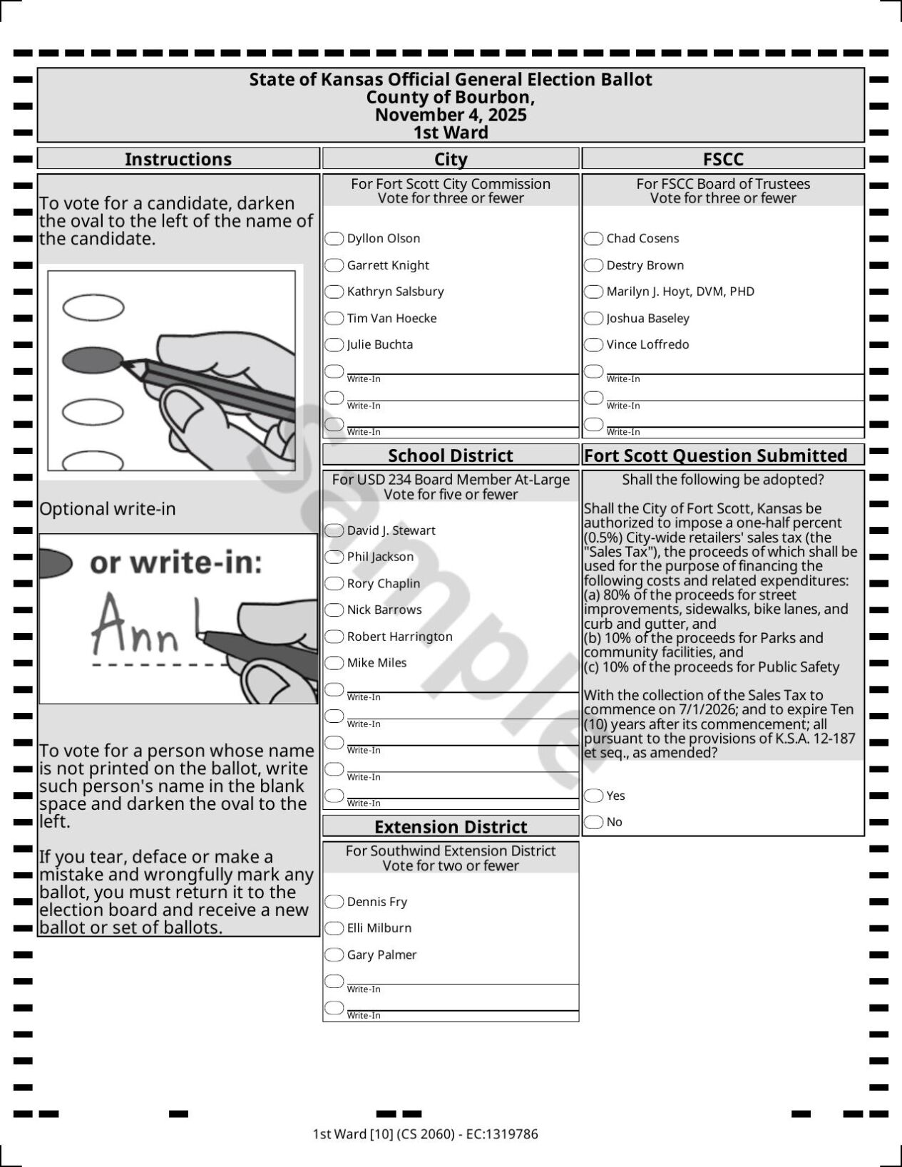 Bourbon County, KS Ward 1 Nov. 4, 2025 sample ballot.pdf ...