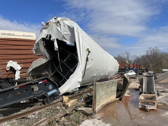 Train crashes with tractor trailer hauling 196 ft. silo tank, NTSB responding to investigate ...