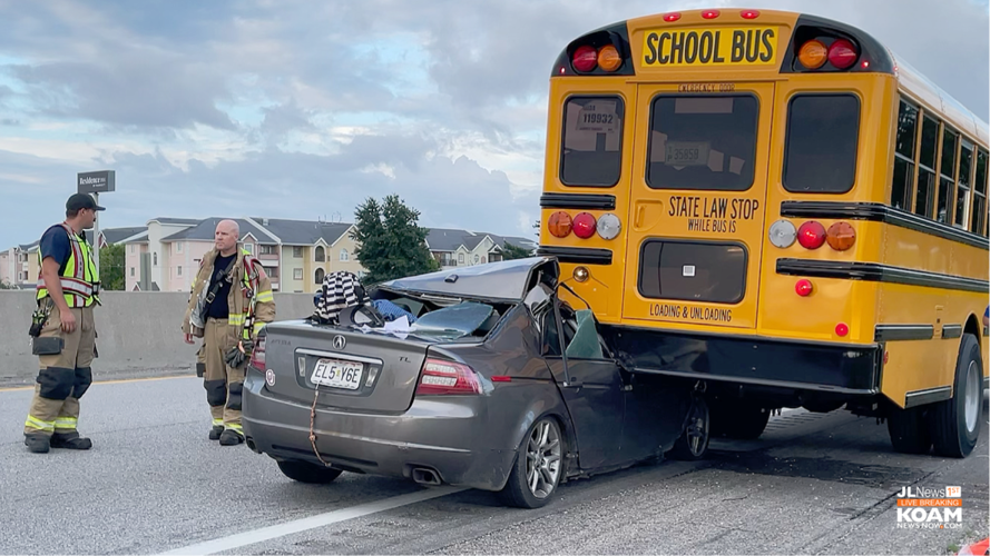 Car rear-ends school bus on I-44 at Joplin | Joplin News First ...