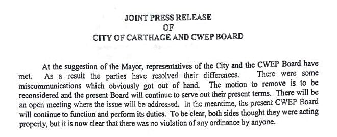 Carthage Water and Electric (CWEP) Board is reinstated | Joplin News ...