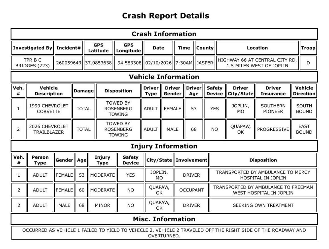 T-bone crash near Joplin, W 7th & Central City Road | Joplin News First ...