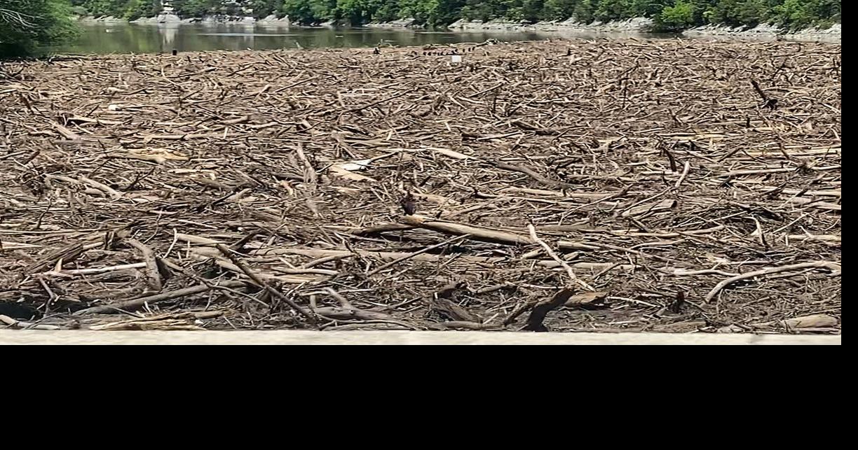 Looking upstream from US-60 overpass of Neosho River at Twin Bridges ...