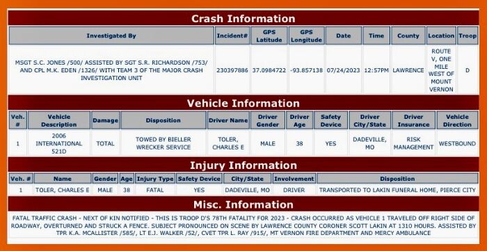 MoDOT oil tanker truck rollover crash, driver does not survive | Joplin ...