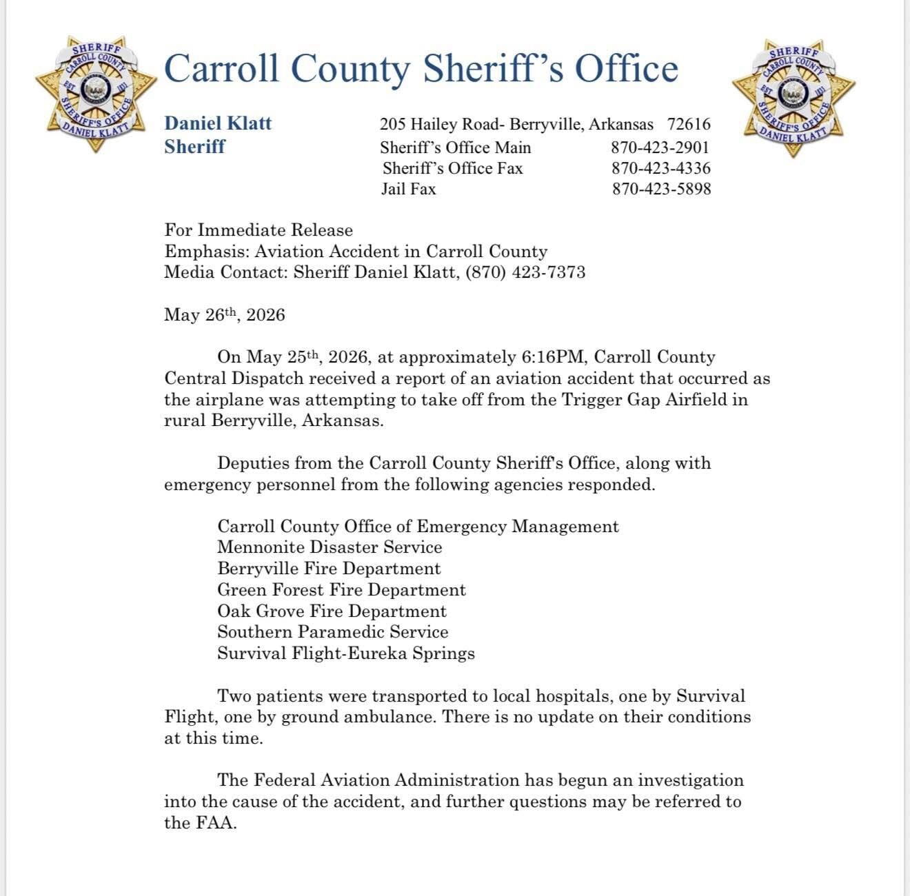 Plane crashes on take off from rural Carroll County airstrip, FAA ...