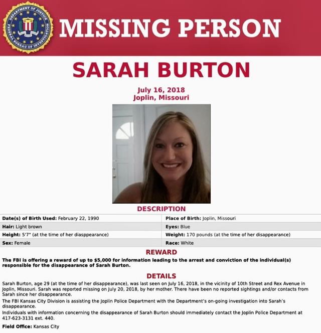 Sarah Burton now missing 4 years from Joplin; FBI $5,000 reward still ...