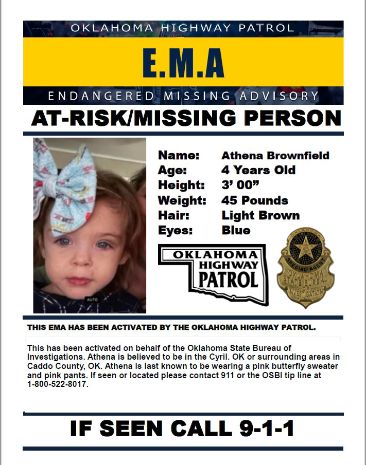 OSBI arrest caretaker in case of missing little girl; Athena Brownfield ...